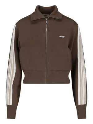 AUTRY Cropped Zip-front Knit Track Jacket - Brown