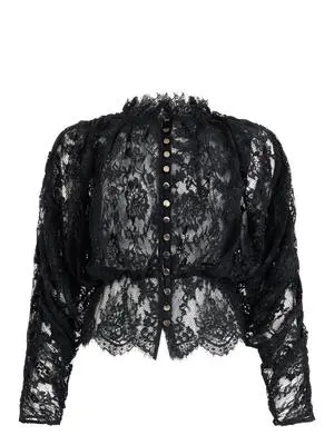 SELF-PORTRAIT Self-Portrait Lace Mini Blouse With Long Sleeves