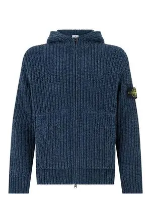 Stone Island Cardigan With Hood And Zip Front - Blue