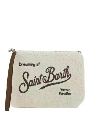 MC2 SAINT BARTH Logo-embroidered Borg Clutch Bag - Neutrals