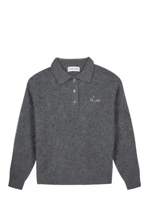 Maison Labiche Brazza I Love La Vie Polo Sweater - Deep Heather Ash