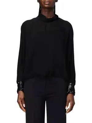 HANITA Sequin-embellished High-neck Top - Black