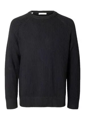 SELECTED Ribbed-knit Crew-neck Sweater - Black