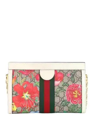 Gucci Ophidia Chain Shoulder Bag Flora Gg Coated Canvas Small Crossbody Bag - Brown