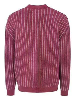 Drole De Monsieur Stripe-pattern Embroidered-logo Cardigan - Red