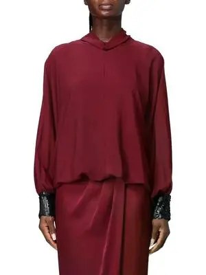 HANITA Sequin-cuff High-neck Top - Red