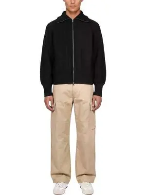 ENTIRE STUDIOS Ribbed-knit Raglan-sleeve Cardigan - Black