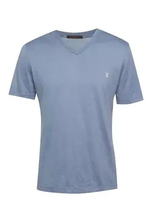 LOUIS VUITTON Logo Embroidery V-neck T-shirt - Blue