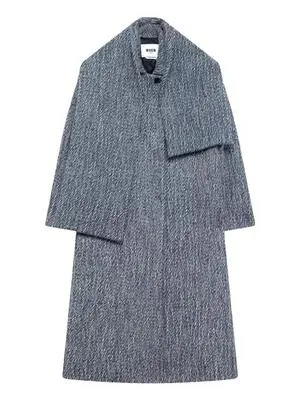 MSGM Scarf-detail Textured Coat - Blue