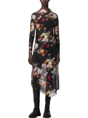 ALLSAINTS Floral-print Asymmetric Dress Black