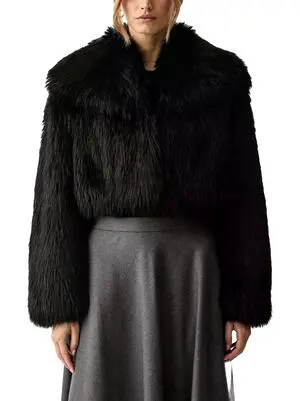 Patrizia Pepe Faux-fur Cropped Jacket - Black