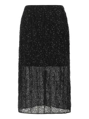 TWINSET Sequin-embellished Fringed Midi Skirt Black
