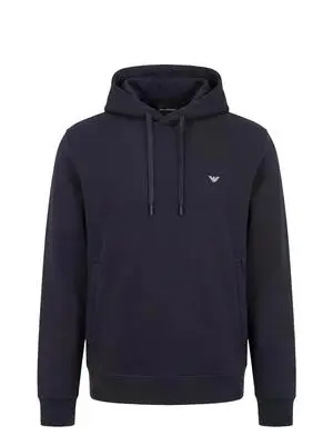 Emporio Armani Logo-plaque Drawstring Hoodie - Blue
