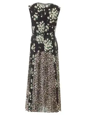 Rixo Coralie Floral-print Leopard-pattern Midi Dress - Black