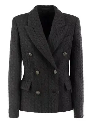 Brunello Cucinelli Double-breasted Cable-knit Blazer Grey