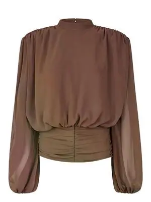 ROTATE BY BIRGER CHRISTENSEN Long-sleeve Pleated Blouse Brown