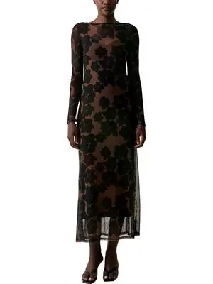 NEVER FULLY DRESSED Tan Jaden Floral-print Mesh Dress Brown