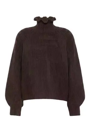Max Mara Ruffled High-neck Sweater Brown