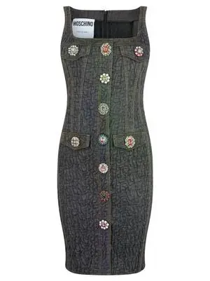 Moschino Crystal-button Mini Dress - Grey