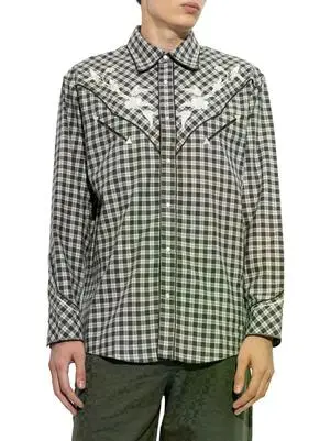 Kenzo Floral-embroidered Gingham Shirt - Neutrals