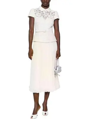 SELF-PORTRAIT Lace-panelled Pleated Midi Dress - Neutrals