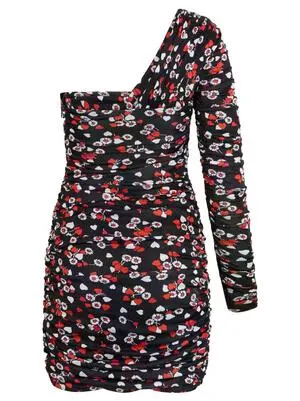 MOSCHINO One-shoulder Floral-print Mini Dress