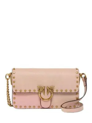 Pinko Baby Love Bag One Slouchy Crossbody Bag In Leather With Studs - Pink
