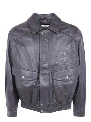 DUNST Elasticated-hem Leather Jacket - Brown