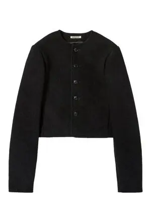 AURALEE Collarless Wool-blend Cropped Jacket