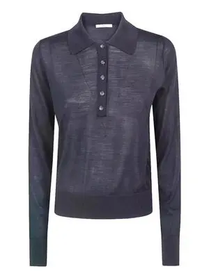 NUUR Button-up Polo-neck Sweater - Blue