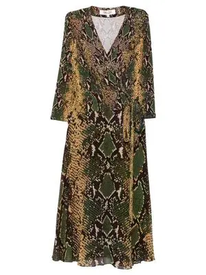 Diane Von Furstenberg Irina Snake-print Wrap Midi Dress Neutrals