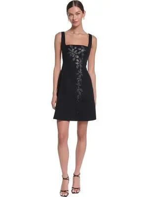 Halston Sleeveless Embellished Crepe Shift Dress Black