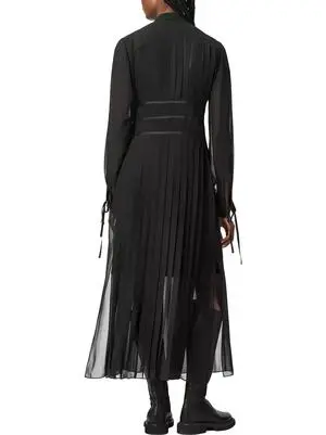 ALLSAINTS Pleated Semi-sheer Dress - Black
