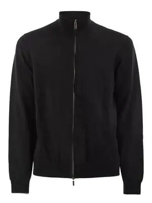 Peserico Fine-knit Wool Zip-up Cardigan - Black