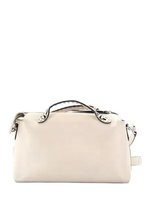 Fendi Logo By The Way Satchel Embossed Leather Medium Shoulder Bag Neutrals