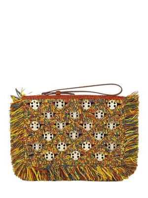 Rabanne Fringe-trimmed Medallion-embellished Clutch Bag Orange