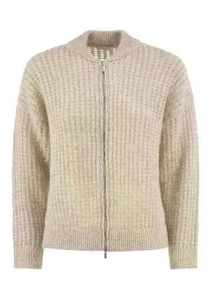 Peserico Waffle-knit Sequin-embellished Cardigan - Neutrals