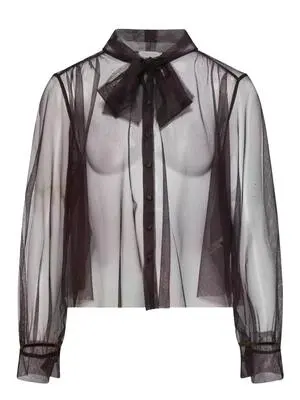 FORTE_FORTE Sheer Tie-neck Shirt - Brown