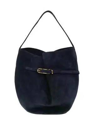 LIFFNER Large Suede Buckle-detail Bucket Bag Blue