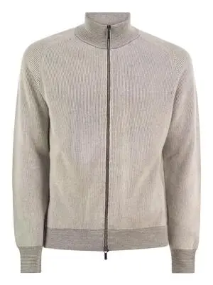 Peserico Ribbed Zip-up Wool Cardigan - Grey