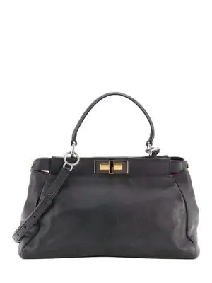 Fendi Peekaboo Bag Soft Leather Regular Shoulder Bag - Black