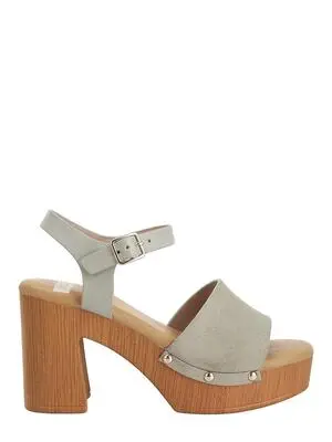 RAG & CO Grey Daniela Genuine Suede Leather High Block Sandals In Beige By Rag & Co Grey