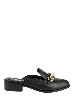 RAG & CO Aksa Chain Embellished Leather Mules In By - Black