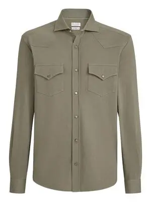 Brunello Cucinelli Cotton Piqué Western Shirt - Gray