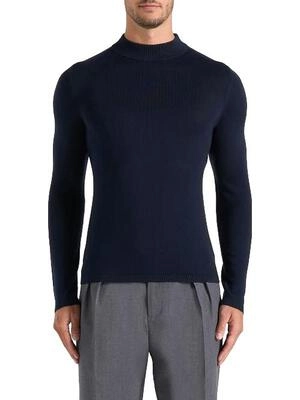Manière De Voir Kw003 Fitted High Neck Wool Jumper - Navy