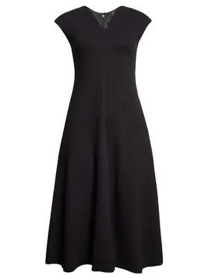 Emporio Armani Punto Milano V-neck Midi Dress - Solid Black