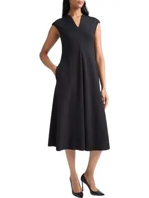 Emporio Armani Punto Milano V-neck Midi Dress - Solid Black
