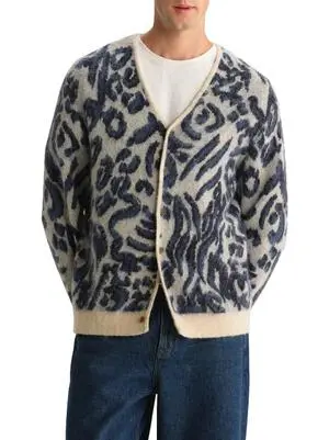 WAX LONDON Alban Abstract Animal Cardigan - Ecru/navy