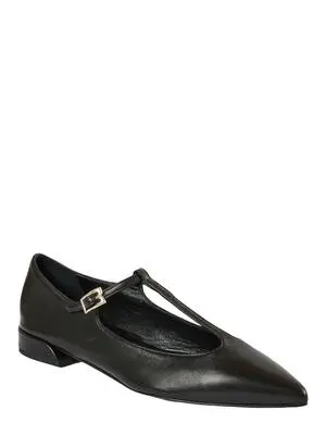 Bruno Magli Jianna Leather T-strap Mary Jane Flat - Black