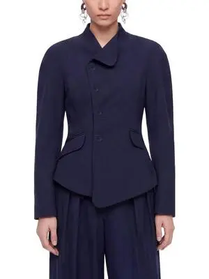 NOCTURNE Double Breasted Stand Collar Jacket - Navy